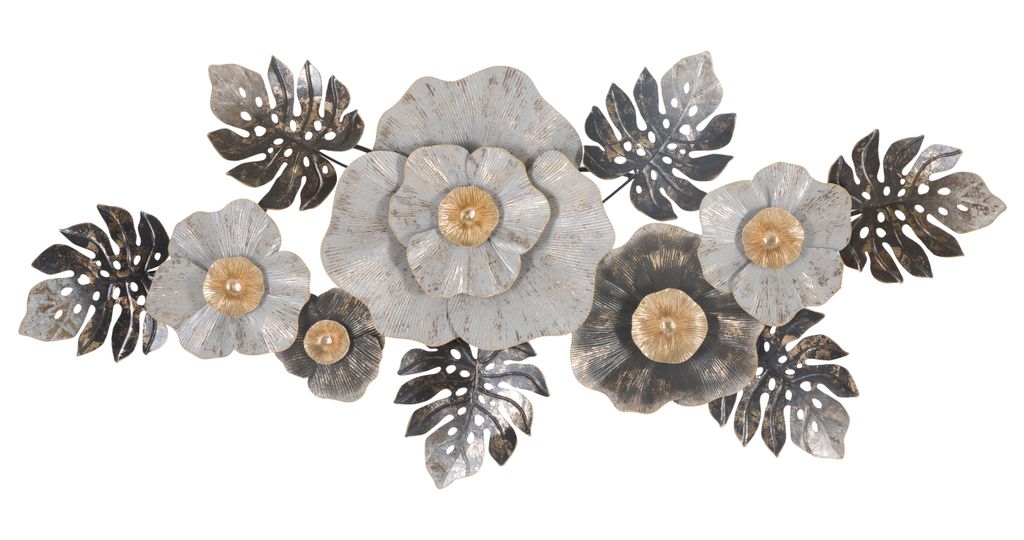 Fali dekoráció, virágok levelekkel, antracit, fehér, arany - ROSELLE ...